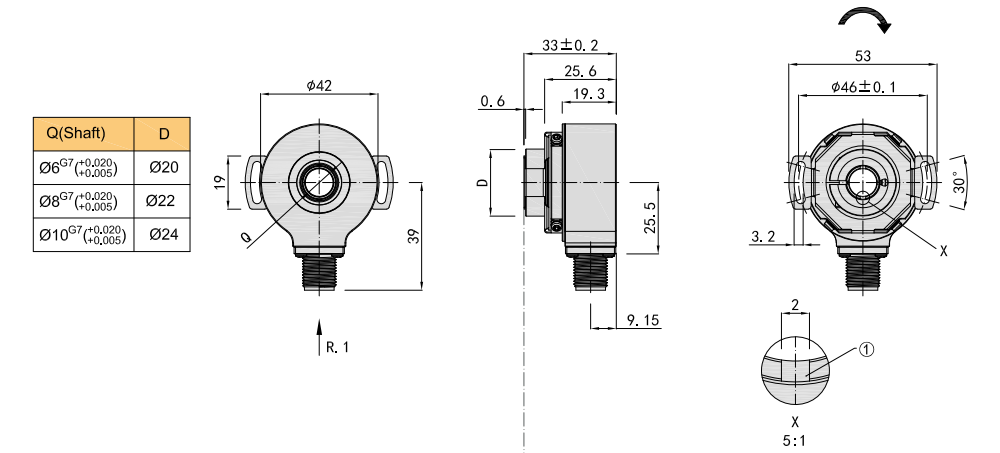 Hollow rotary shaft incremental direction encoder ip65 KS42 position ...