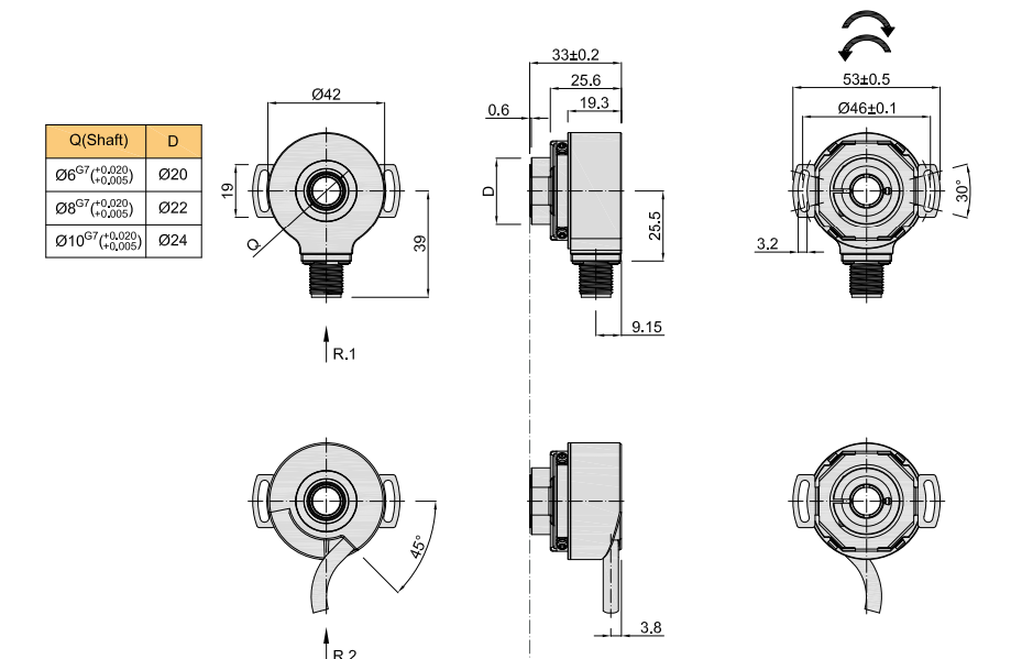 6-10mm Hollow Shaft Elevator Encoder Ip65 1200 Ppr Ab Two Phase K42 ...
